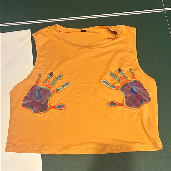 SHEIN | Tops | Shein Vibrant Orange Thermal Handprint Crop Top | Poshmark
